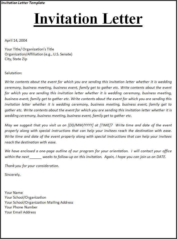 Invitation Letter Template | Professional Word Templates Invitation Letter Template | Professional Word Templates