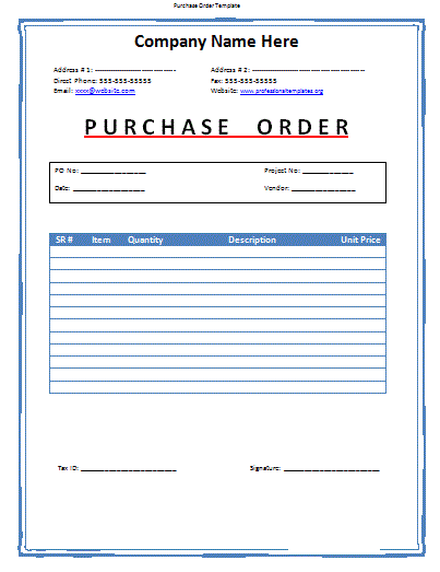 Construction Purchase Order Template Database Construction Purchase Order Template Database